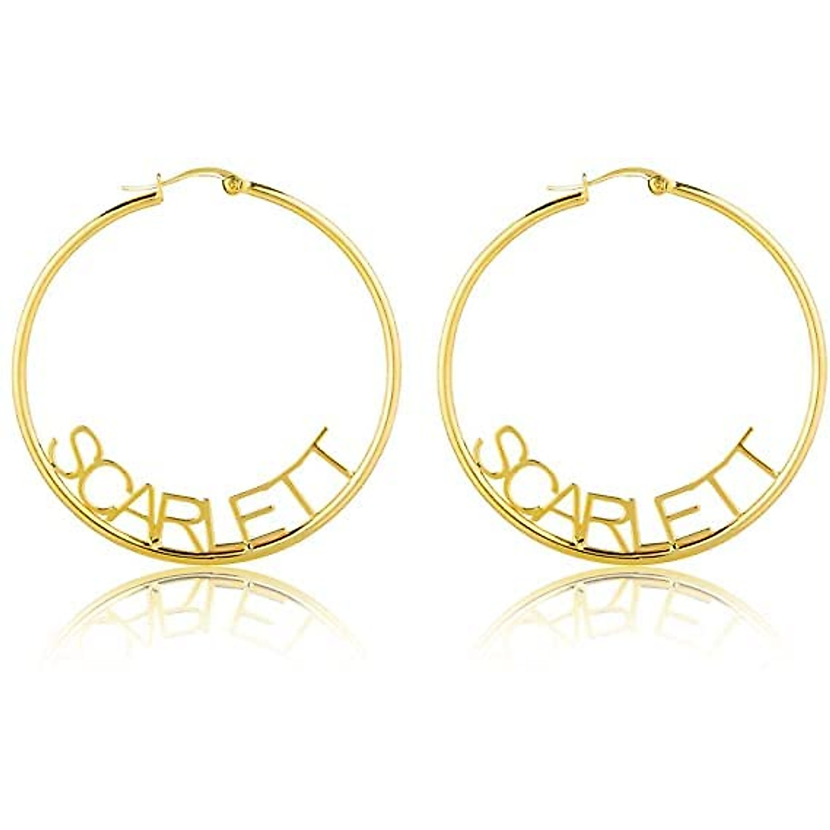 Custom Bamboo Hoop Earrings Personalized Name Earrings for Friends Big Hoop Earrings Oversize Hip-Hop Earrings with Any Name for Women Wife Mom Daughter Sister Birthday Party Graduation (Style 14 Hoop)