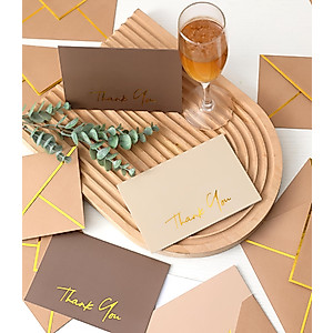 Heavy Duty Thank You Cards with Envelopes - 36 PK - Gold Thank You Notes 4x6 Inches Baby Shower Thank You Cards Wedding Thank You Cards Small Business Graduation Funeral Bridal Shower (Brown)