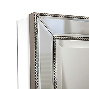 Head West Champagne Silver Stylish Sleek Metro Beaded Medicine Cabinet with Mirror, Bathroom Wall Mount Storage Organizer with Glass Shelves - 22" x 30"