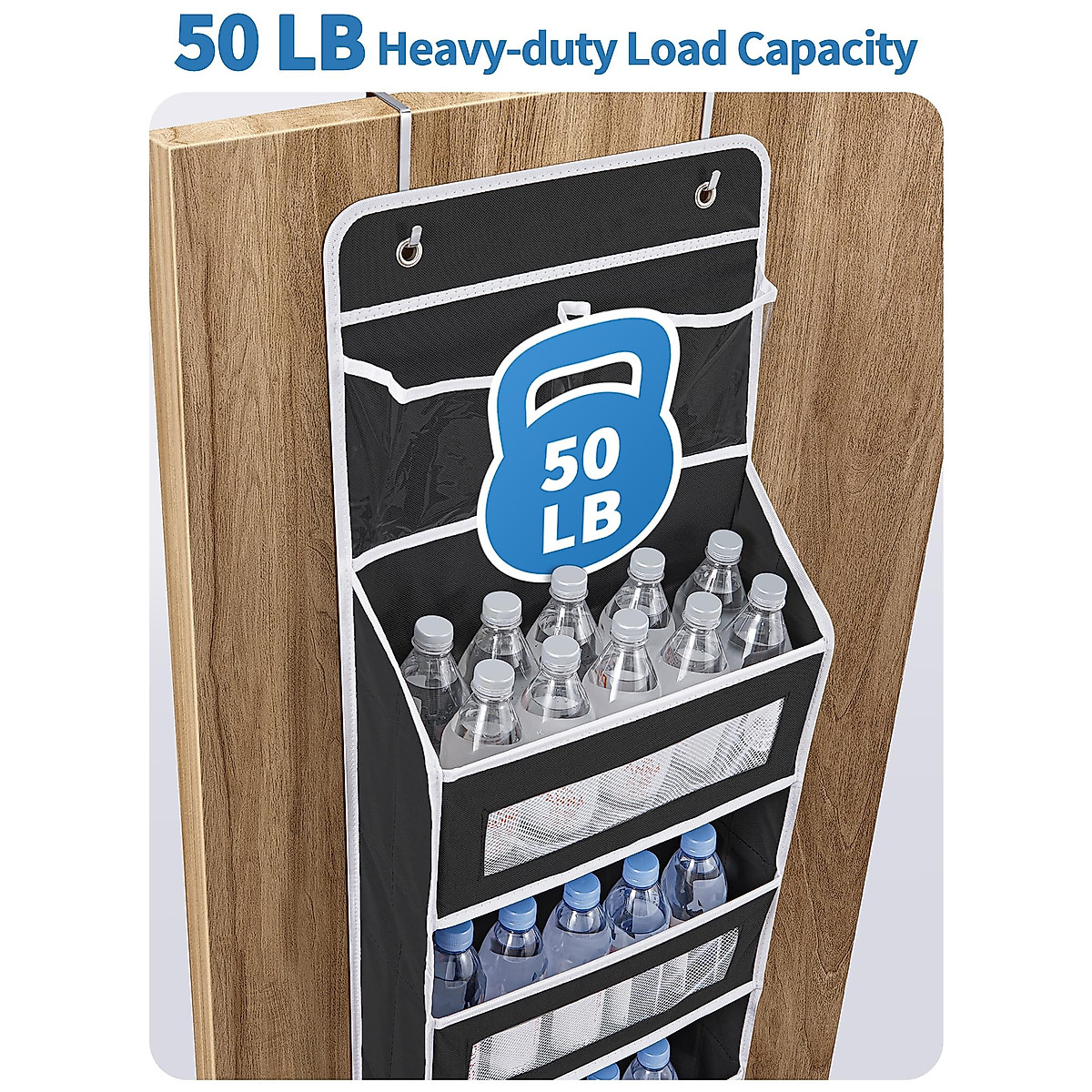 JARLINK 5-shelf Over Door Organizer Storage, Upgrade Hanging Storage with Clear Window, 50 lbs Load Storage Organizer for Bedroom, Bathroom, Nursery, Baby Kids Toys, Diapers, Pantry, Black