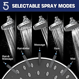 HOPOPRO 5-Mode High Pressure Shower Head - High Flow Fixed Showerheads Bathroom Rain Showerhead (6 Inch Chrome)