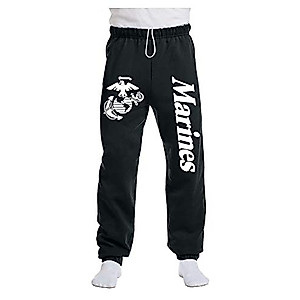USMC Marines Logo Sweatpants United States Marine Pants Black, Large