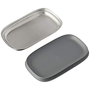 Tovolo Stainless Rest, Heat-Resistant Double 2-Piece Magnetic Spoon Stovetop, BPA-Free Nylon Cooking Utensil Holder for Stove, Dishwasher Safe, Charcoal/Stainless Steel