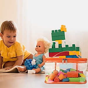 YAYODS 6 Pack Clear Toy Storage Bags with Zipper and Handle, PVC Waterproof Toy Organizer Bags for Board Games, Building Blocks, Small Toys (Black, Orange, 9.5 x 6.7 x 5.5 Inch)