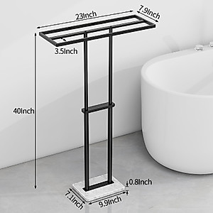 LSK 40 Inch Standing Towel Rack, 3 Tier Towel Holder Stand with Weighted Marble Base for Hanging Multiple Sizes Towels, Freestanding Towel Racks for Bathroom, Black