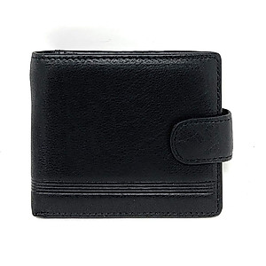 Texas West Genuine Plain Leather Men's RFID Short Bifold Buckle Wallet in 2 colors (Black)