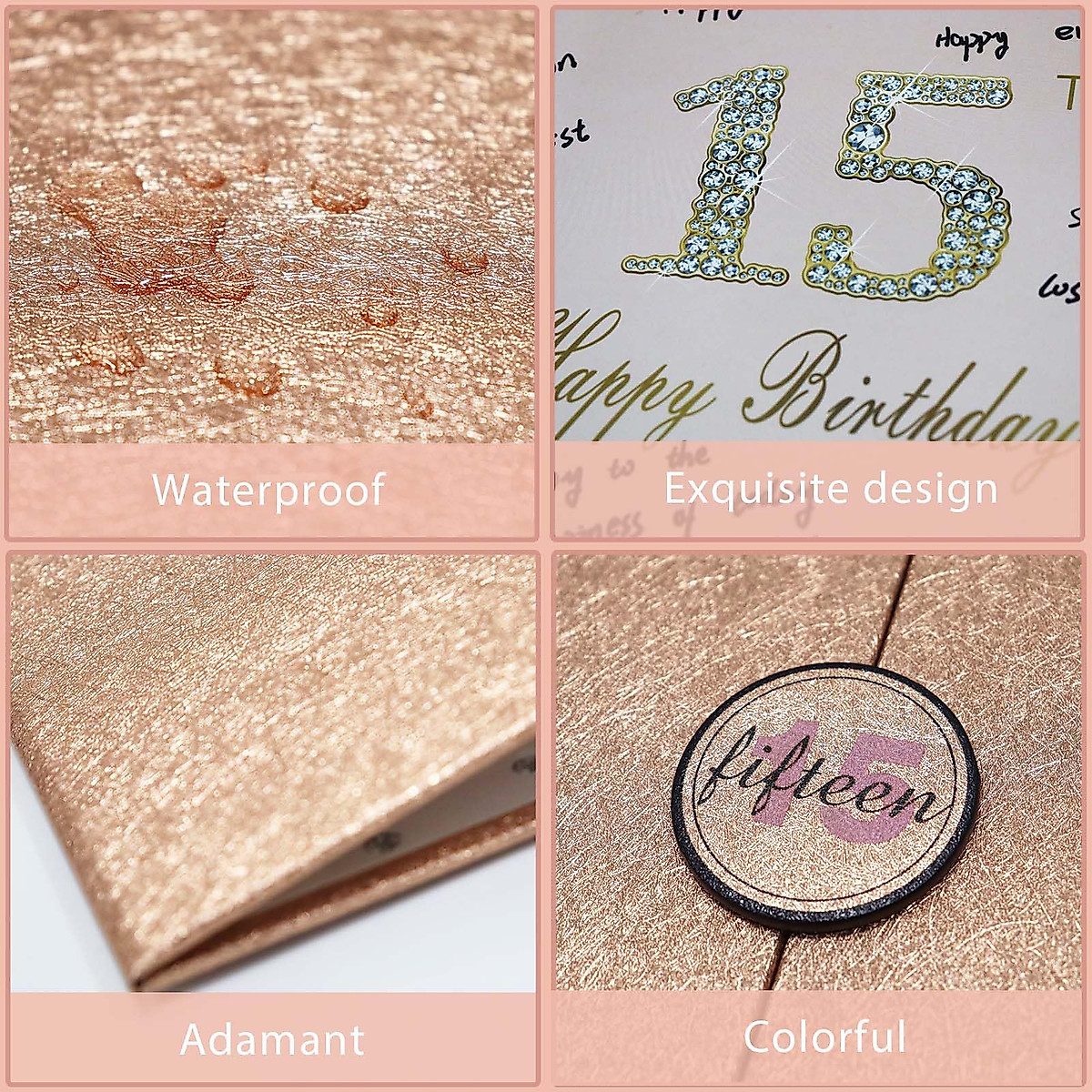Crenics Rose Gold 15th Birthday Decorations, Creative 15th Birthday Guest Book Alternative, Large 15th Birthday Signature Book 12" x 18", Great 15 Years Old Birthday Gifts for Girls