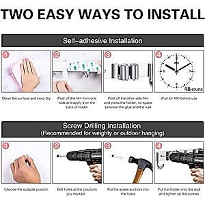 Broom Mop Holder, Wall Mounted Heavy Duty Stainless Steel Storage Rack Organization Tools, Kitchen Garden Garage Or Bathroom Organization and Storage (4 Clip 5 Hook)