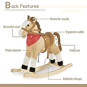 Qaba Kids Plush Ride-On Rocking Horse Toy Cowboy Rocker with Fun Realistic Sounds for Child 3-6 Years Old, Beige