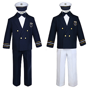 Sailor Captain Suit for Boy Outfits from New Born to 7 Years Old (2T, Navy pants)