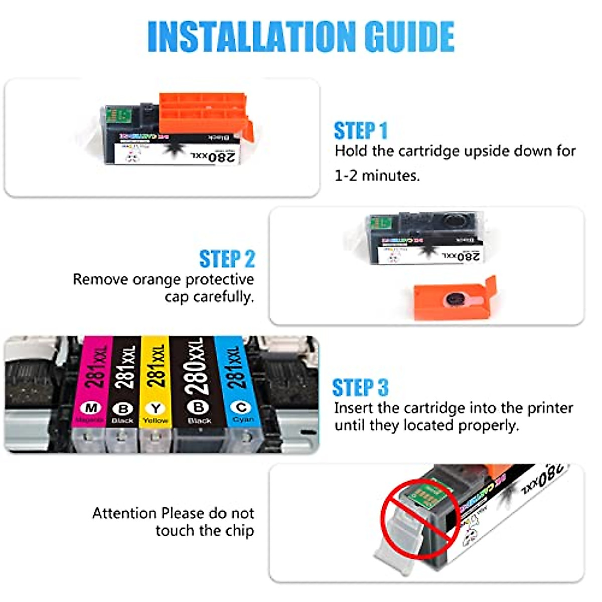 Miss Deer Compatible Ink Cartridge Replacement for Canon 280 281 PGI-280XXL CLI-281XXL for Canon Pixma TR8520 TR7520 TS6120 TS6220 TS6320 TS6300 TS6200 TS6100 TS9520 TS9521C Printer Ink (5 Pack)