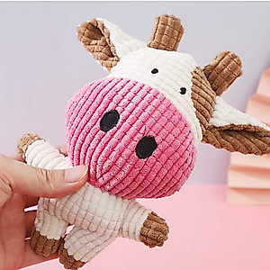 leasote Dog Squeaky Toys,Durable Dog Chew Toys,Cow/Lion/Elephant Stuffed Animals Pet Plush Toy for Small Medium Large Puppy Dogs Cow