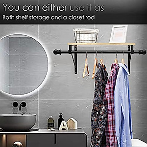 Closet Rod Brackets Heavy Duty with 46” Rod, Closet Shelf Brackets with Rod Holder, Closet Brackets for Both Shelf Storage and Closet Rod, Black Closet Shelf Support Pole Holder, 3 Pack