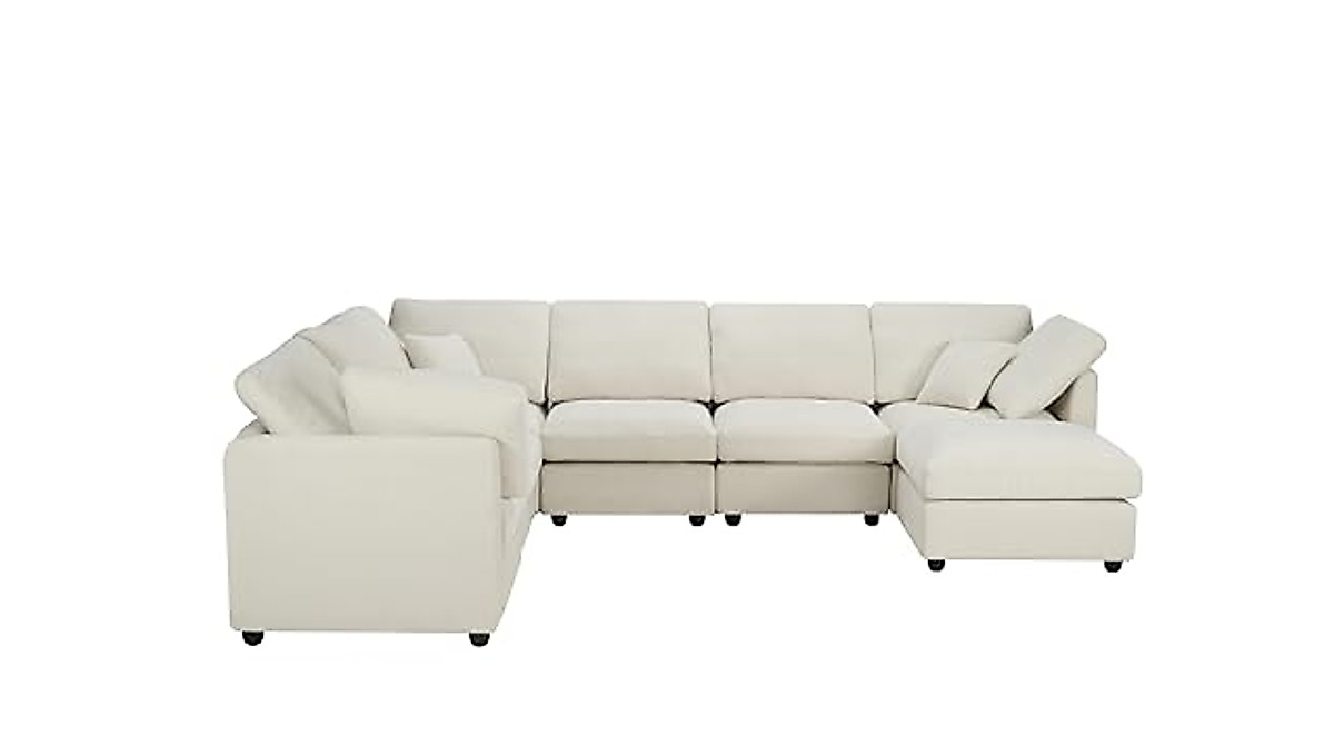 Modular Cushions Sectional Sofa with Movable Ottoman