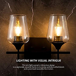 VONLUCE 2-Light Vanity Light in Matt Black Finish, Vintage Farmhouse Mirror Lights with Clear Glass Shade, Modern Industrial Wall Sconce for Bathroom, Bedroom, Hallway, Makeup Dressing Table