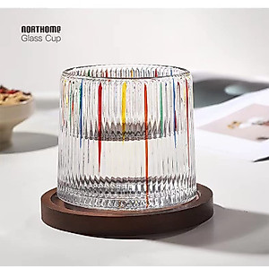 Jarler Wine Glass Crystal Whiskey Glasses Spinning Rocks Glasses with Rotatable Coaster, 9.2 Oz Hand Painted Colorful Old Fashioned Glass, Bar Tequila Glasses (Stripes, 1)