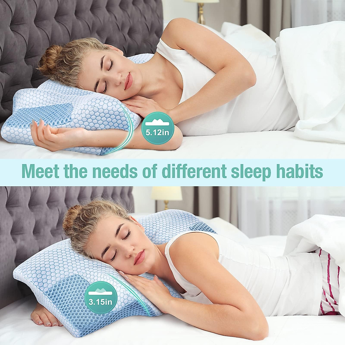 Nismile Cervical Memory Foam Pillow, Adjustable Contour Pillow for Neck and Shoulder Pain Relief, Ergonomic Orthopedic Pillow Neck Support Pillow for Side, Back, Stomach Sleepers