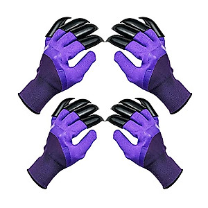 DCCPAA Garden Gloves with Claws 2 Pairs（Two Hands with Claws for Digging, Planting, Weeding, Seeding-Waterproof, Best Gardening Gifts for Men and Women-Purple