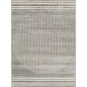 Hauteloom Angus Contemporary Bedroom Living Room Farmhouse Area Rug - Art Deco Boho Carpet - Mid Century Round Southwestern - Native American - Light Grey, Dark Gray, Beige - 5'3" x 7'1"