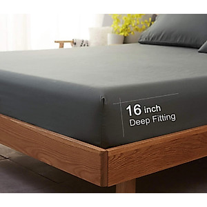 Top Split King Flex Head Sheet Set for Sleep Number Mattress Fits Deep Pocket Bed 1800 Thread Count Super Soft and Cool 4 Piece Set with Pillowcases 34-36" Split top (Gray)