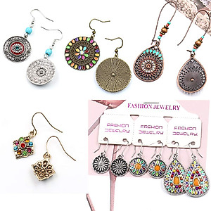 7 Pairs Vintage Bohemian Earrings Set National Retro Rhinestone Ear Stud Eardrop Drop Dangle Earrings Statement Earrings Long Boho Earrings for Women