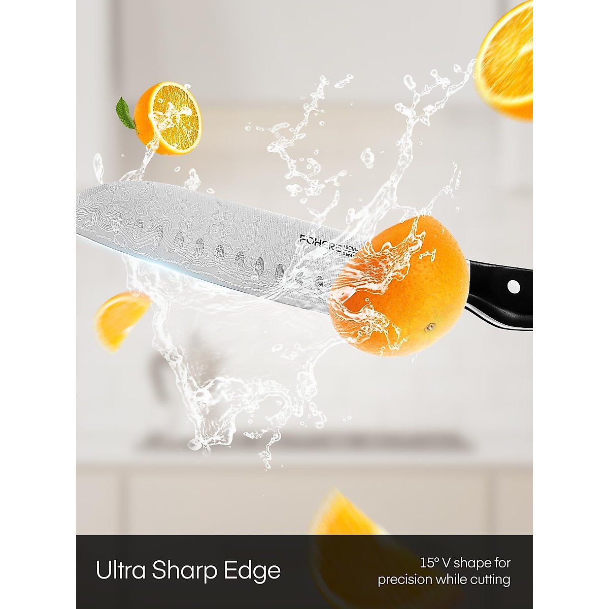 Knife Block Set, FOHERE 14 Pieces Razor-Sharp Self Sharpening Knife Set, High Carbon Stainless Steel Waved Pattern Knife Set with Block, Rust & Stain Resistant Kitchen Knives and Triple Riveted Handle