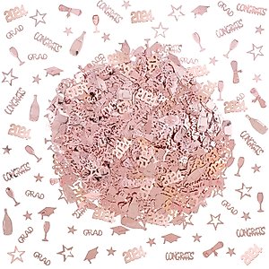 Konsait 2024 Rose Gold Graduation Confetti, 2 Oz/ 1700+ Pieces Graduation Table Decorations Congrats Stars 2024 Cap Goblet Diploma Confetti for Birthday Graduation Decorations Party Decor Supplies