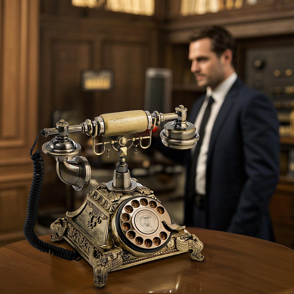 Jucoan Vintage Rotary Telephone, Retro Old Fashioned Classic Corded Phone, Decorative Antique Landline Phone for Home Office Decor, Bronze