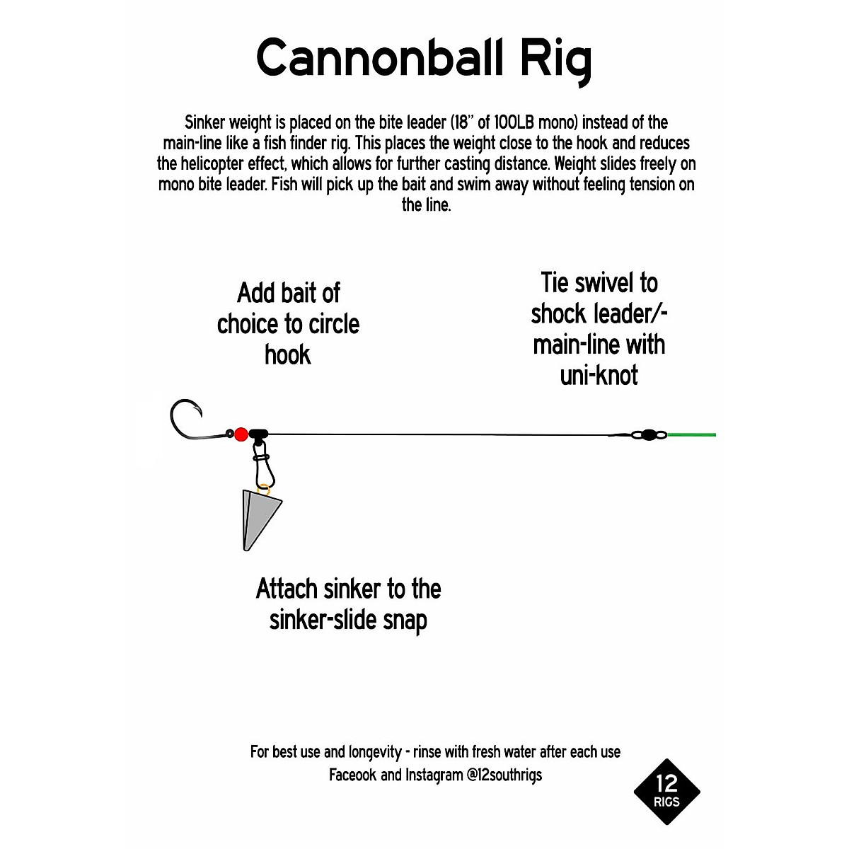 3 Pack 'Cannonball Rig' Red Drum Surf Fishing Rigs 100LB Mono (8/0)