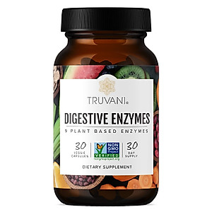 Truvani Digestive Enzymes | 9 Enzyme Blend | Digestive Support | Reduce Bloating | Increased Nutrient Absorption | Non-GMO Capsules| 30 Day Supply