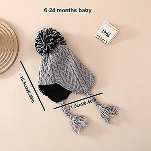 Baby Winter Beanies Cold Weather Hats Knitted Wool Pompom Hat Ear Flap Fleece Lined Beanie Hat for Newborn Baby 0-24M