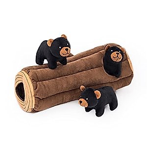 ZippyPaws Burrow, Woodland Friends Black Bear Log - Interactive Dog Toys for Boredom - Hide and Seek Dog Toys, Colorful Squeaky Dog Toys for Small & Medium Dogs, Plush Dog Puzzles