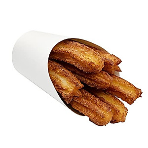 Restaurantware Bio Tek 12 Ounce French Fry Containers, 100 Disposable Charcuterie Cups - Incline Design, Round, White Paper French Fry Cups, Stackable, For Waffles, Chips, or Popcorn