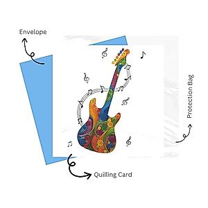 TUMYBee Electric Guitar Greeting Card, Quilling Card with Music Note Shaped, 3D Quilled Card for Birthday, Congratulation, Thank You, Fathers Day, Design Gift for Love Friend Mom with Envelop (Music)