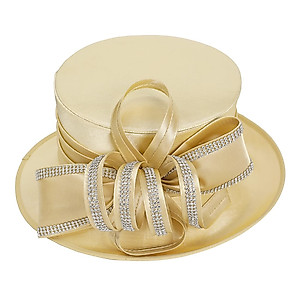 Church Hat for Women Kentucky Derby Tea Party Wedding Dress Hats with Rhinestone(SD716-Champagne)