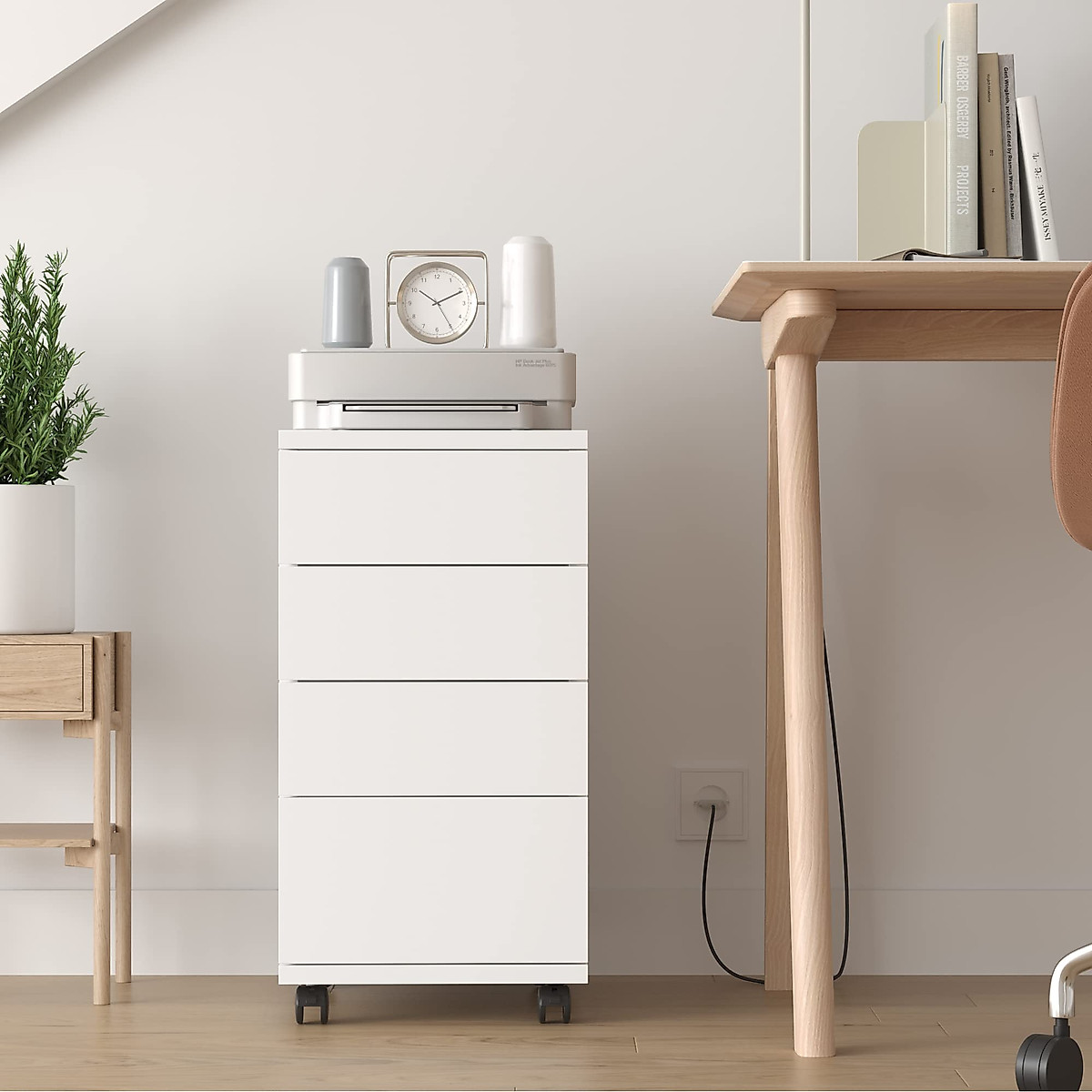 TTVIEW File Cabinet, Mobile Filing Cabinet with Wheels, 4-Drawer Rolling Pedestal Under Desk for A4, Letter Size, File Folders White 12.9x15.3X 25 in