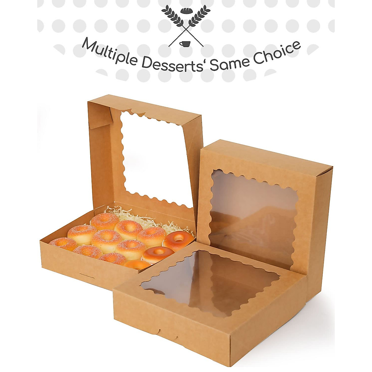 qiqee Auto-pop up Brown Pie Boxes with Window 10x10x2.5 inch 30Packs Cookie Donut Bakery Box