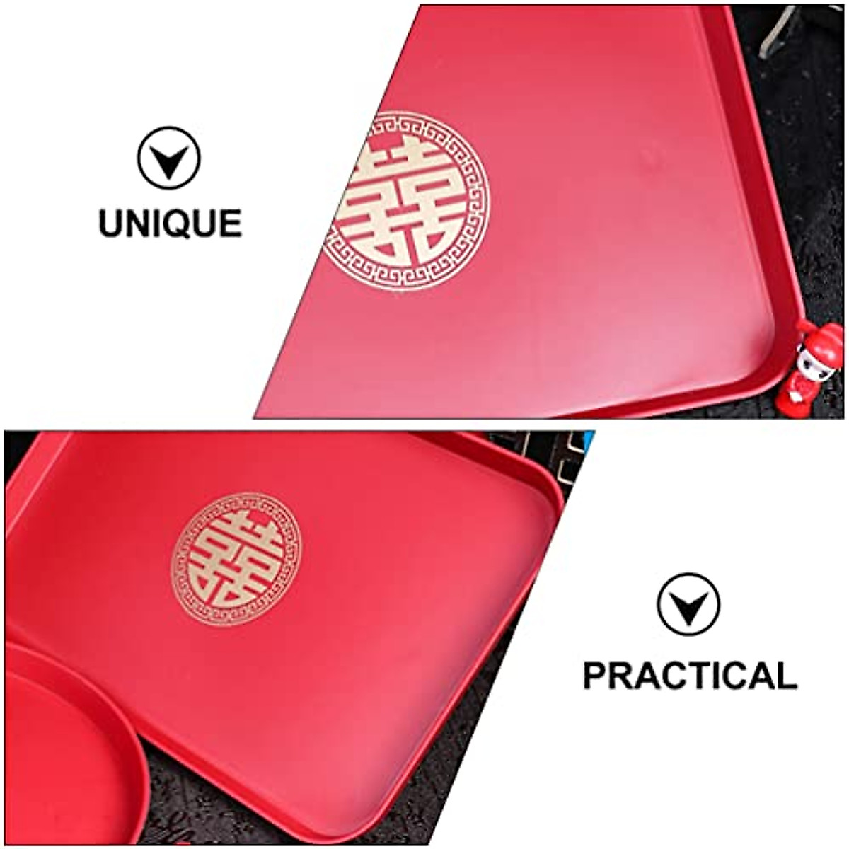 Red Tea Serving Tray Chinese Wedding Dessert Plate Tray Food Serving Tray Decorative Tray Organiser Ottoman Coffee Table Countertop for Bridal Shower Wedding