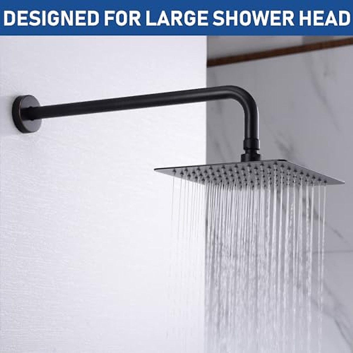 HANEBATH 16 Inch Extra Long Stainless Steel Shower Arm with Flange, Oil Rubbed Bronze Shower Head Extension Arm
