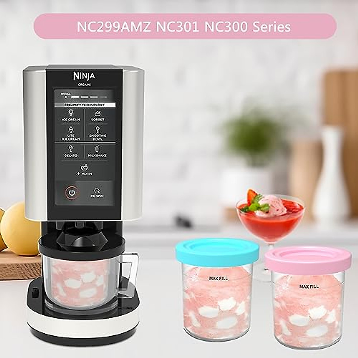 Aooba Extras Containers 16oz, Replacement for Ninja Creami Pints And Lids, Compatible with NC299AMZ NC301 NC300 Series, BPA Free & Dishwasher Safe Leak Proof (Pink/Blue)