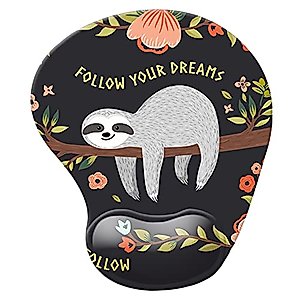 Ergonomic Mouse Pad with Wrist Support, Non Slip Mousepad with Lycra Cloth, Non-Slip PU Base Easy Typing Mouse Mat for Office, Computer, Laptop & Mac (Moon Baby Sloth)