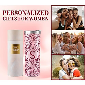 Onebttl Monogrammed Gifts for Women, Personalized Travel Mugs, Unique Coffee Tumbler with Initials for Her on Birthdays Christmas, Rose Gold, D