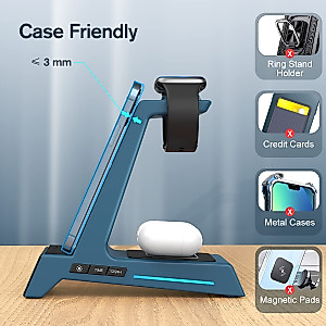 ANJANK Wireless Charging Station for Multiple Devices Apple, 3 in 1 Wireless Charger Stand with Alarm Clock, Charging Dock for iwatch/AirPods/iPhone 14/13/12/11/Pro/Max/XR/XS/8 Plus/Samsung Phone