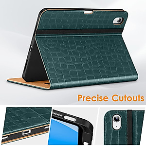 VIKESI Crocodile Case for iPad 10th Generation 2022, iPad 10.9 Inch Leather Smart Folio Cover with Pencil Holder and Hand Strap,Support Auto Sleep/Wake - Forest Green