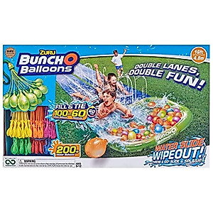 Bunch O Balloons Water Slide Wipeout 2 Lane + 5 Balloon Bunches (165+ Water Balloons) by ZURU Rapid-Filling Self-Sealing Balloons, for Outdoor, Family, Friends, Children Summer Fun