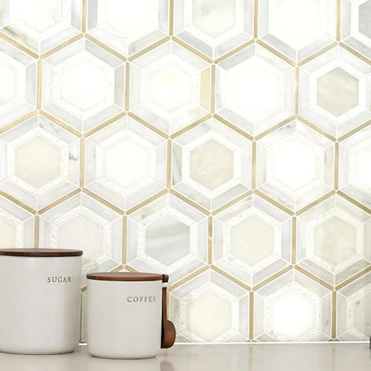 MSI Medici Gold Pattern 12.44 in. x 10.83 Marble Mesh-Mounted Mosaic Wall Bathroom, Floor, Kitchen Backsplash and Countertop Tile Geometric, Gray, White,