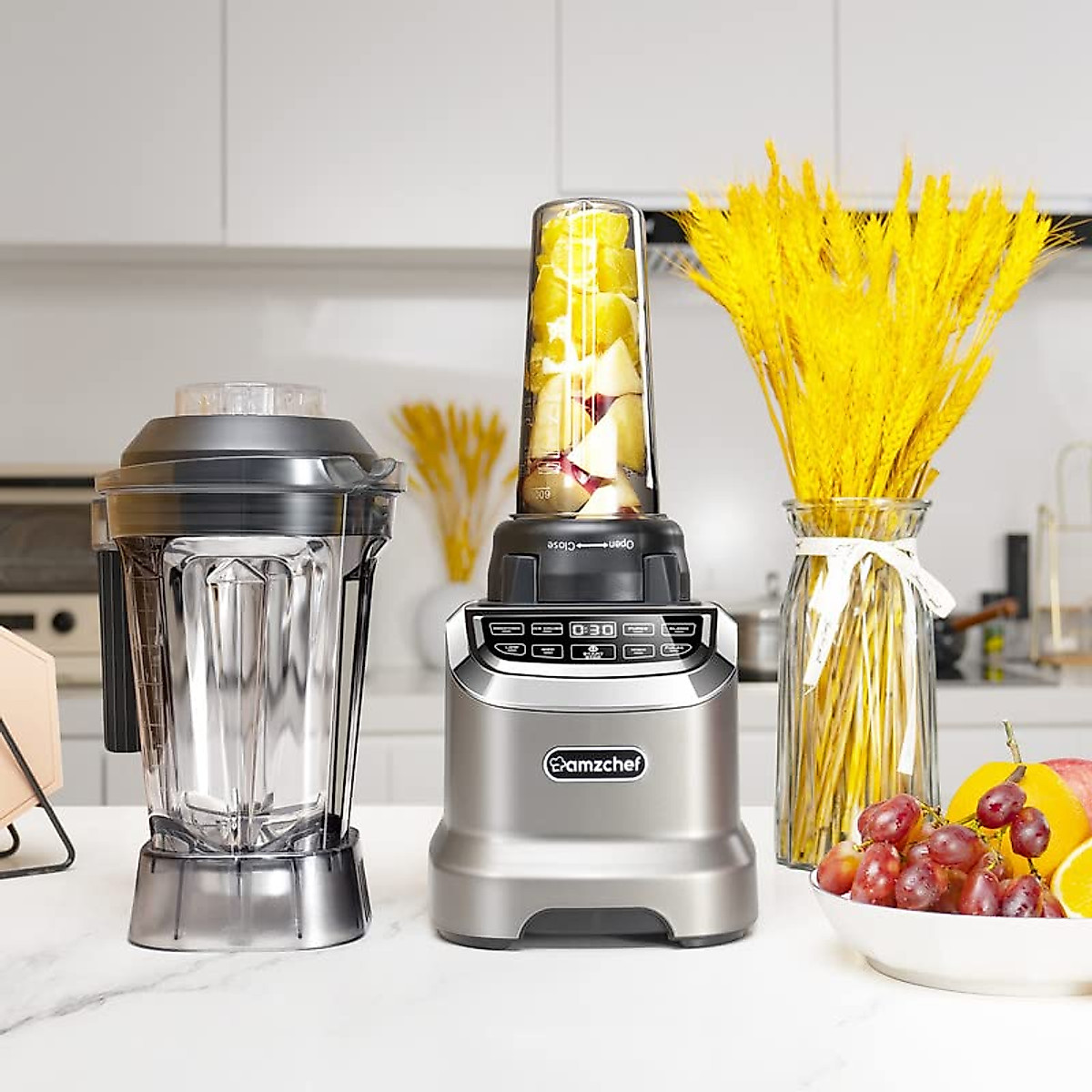 AMZCHEF Smoothie Countertop Blender, 1800 W Professional Blender for Kitchen with 600ml Travel bottle, High-Speed Blender for Shakes, Smoothies, Ice Crushing, Frozen Fruits(Update)