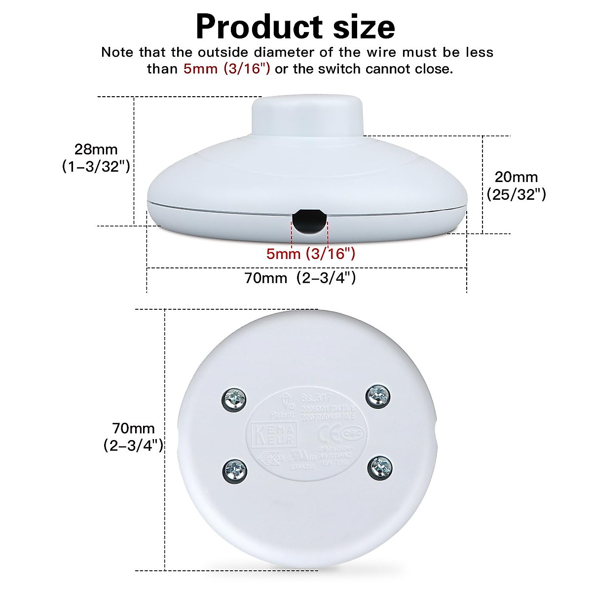 Helunsi 3Pcs Floor Lamp Foot Switch, White Foot Pedal Switch, Round Floor Lamps Foot Inline Switch, Step ON Off Spring Push Button, for Control Replacement Floor Lamp Extension Cord Parts - Pack of 3