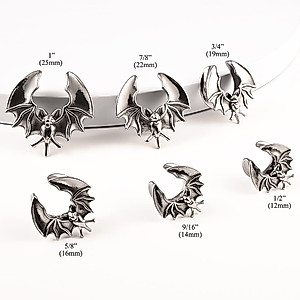 DOEARKO 2PCS Ear Gauges Cool Bat Saddle Ear Plugs Tunnels 316 Stainless Steel Hypoallergenic Earrings Gauges for Ears Expander Body Piercing Jewelry (19mm(3/4"), Silver)