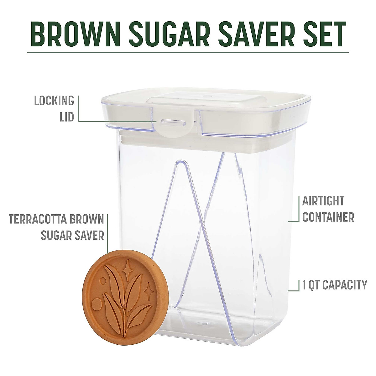 Goodful Brown Sugar Saver and Softener Disc with Airtight Storage Container, Multiple Uses for Food Storage Containers, Reusable and Food Safe, 1.5-Quart Container with Sugar Saver Disk